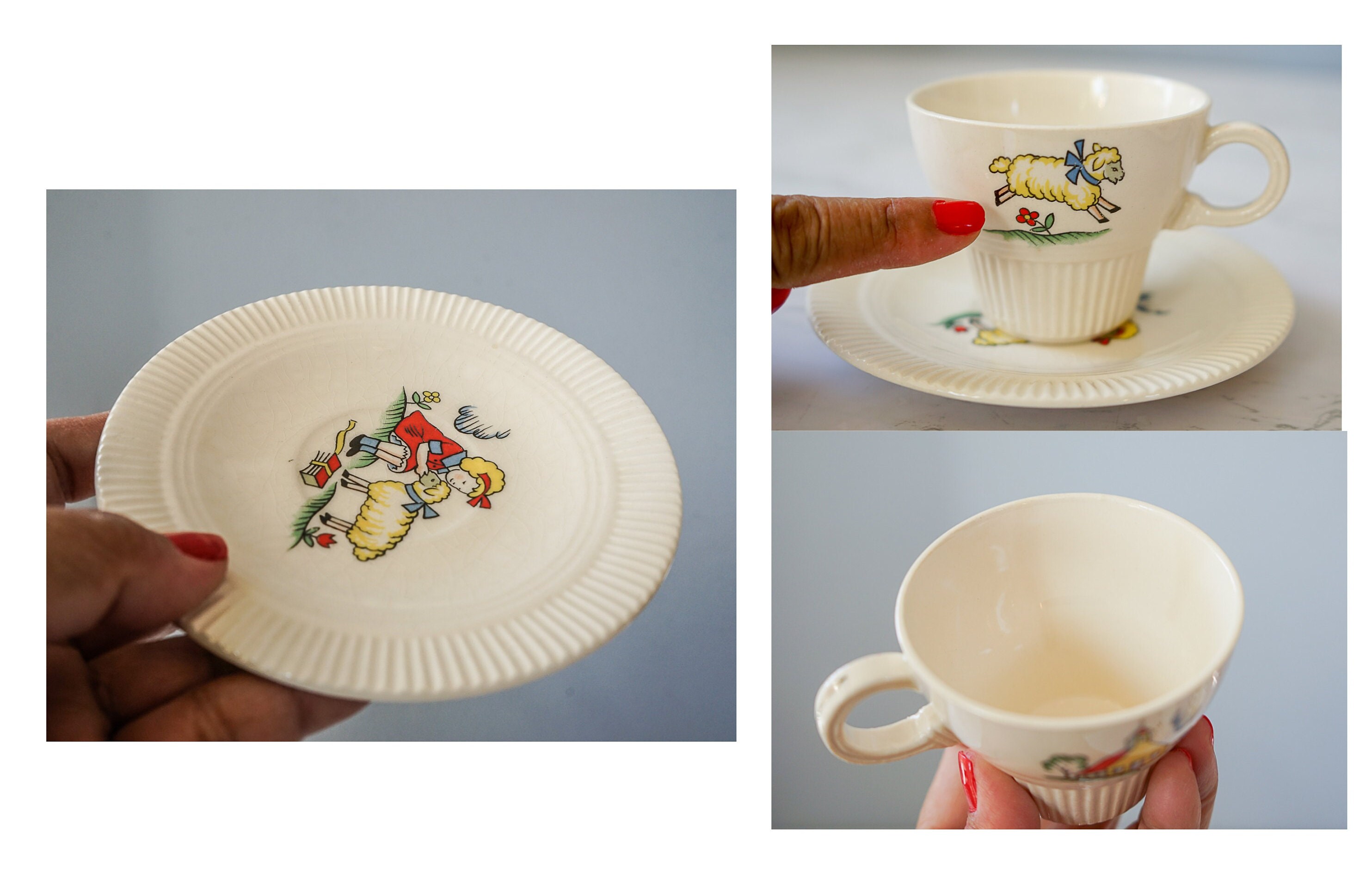Vintage 1940s Nursery Rhyme Child Tea Set/ MCM Creamer Sugar Bowl Set ...