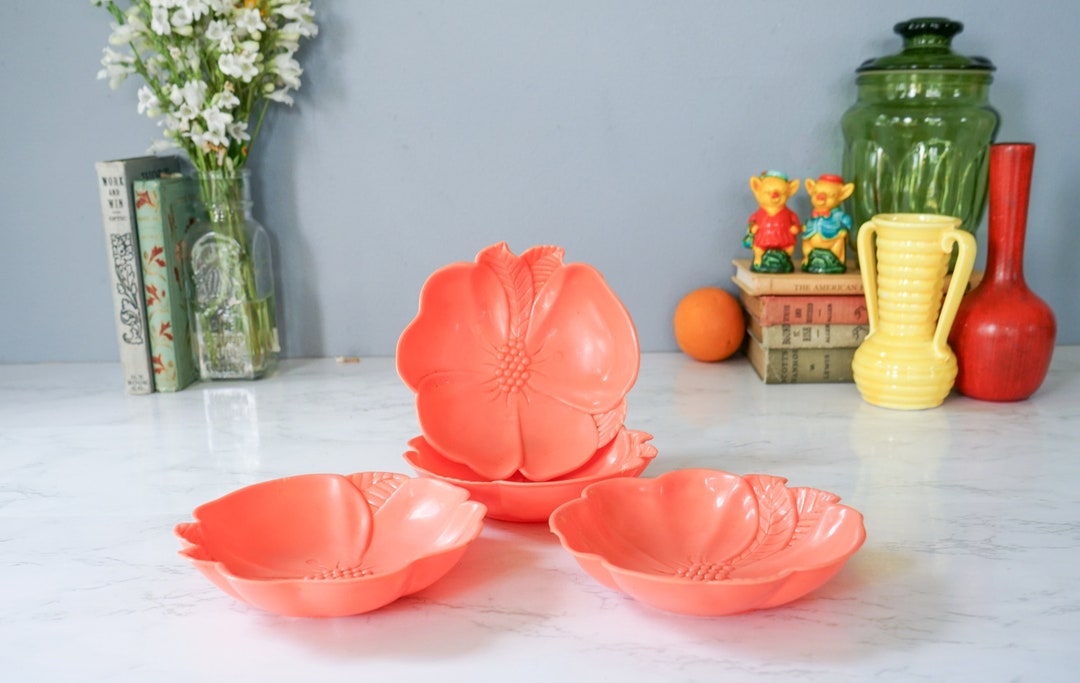 Vintage Hofmann Plastic Hibiscus Snack Salad Bowls Set of 4/ MCM Retro ...
