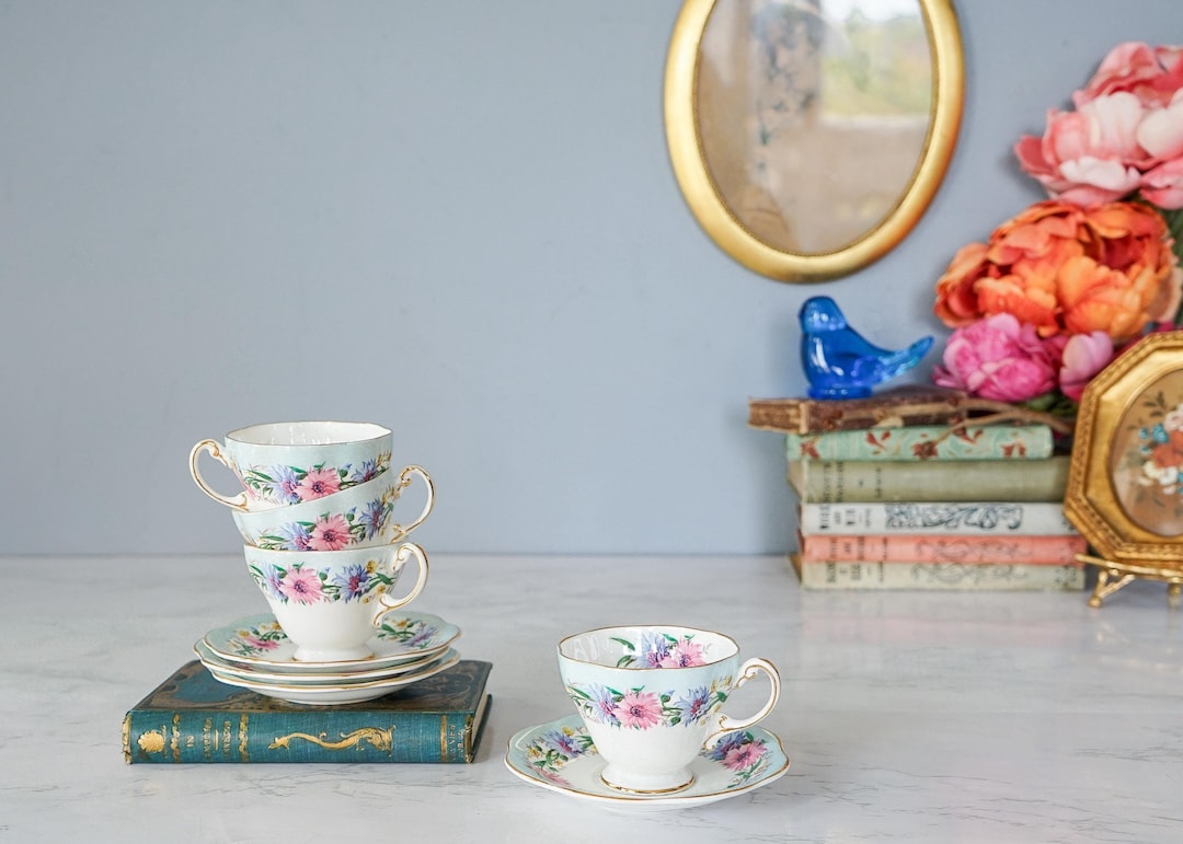 Vintage EB Foley Cornflower 4 Teacup Sets/ 1940s-60s Foley Teacup ...