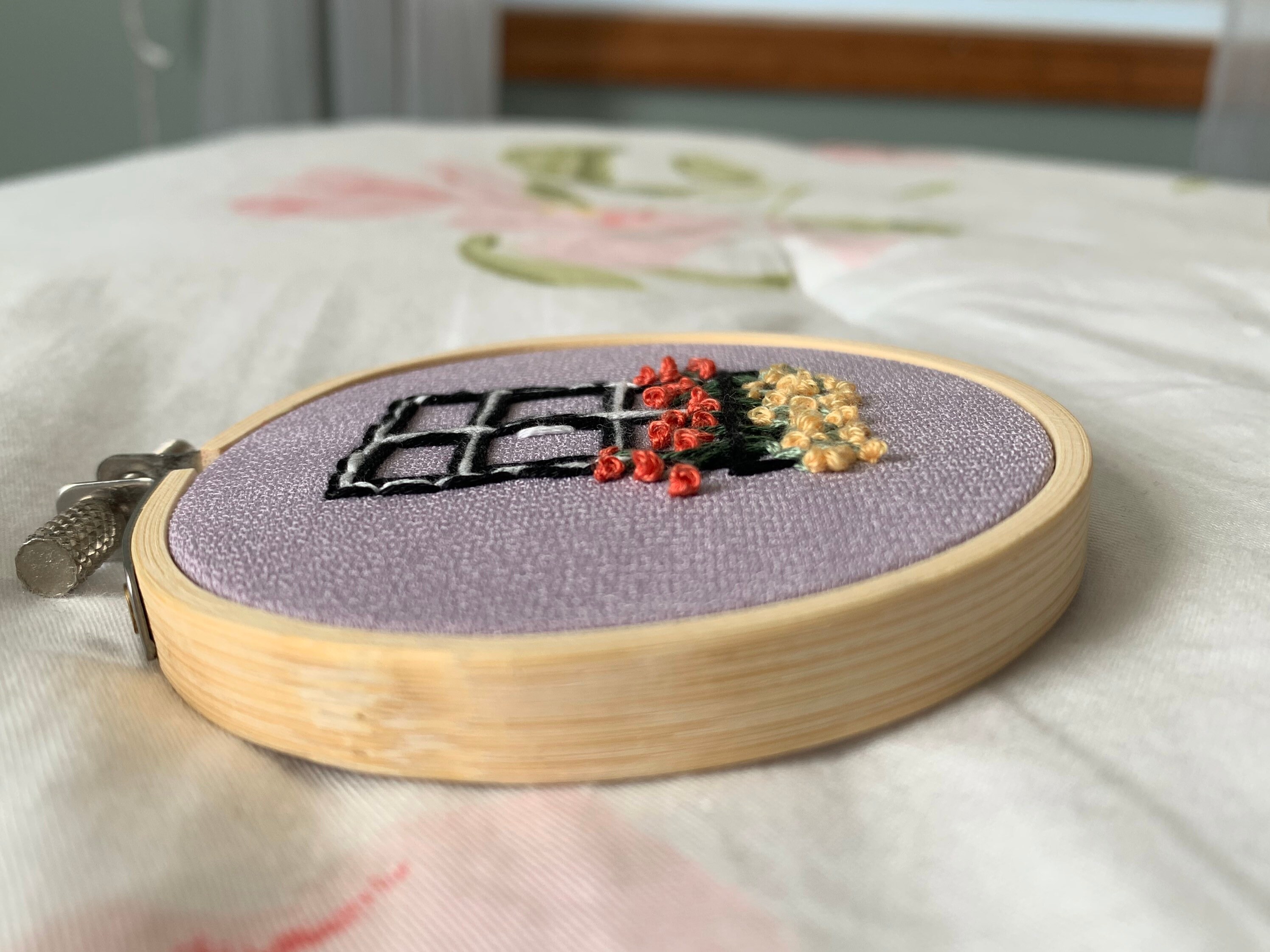 Hand Embroidered Window With Flower Box - Etsy