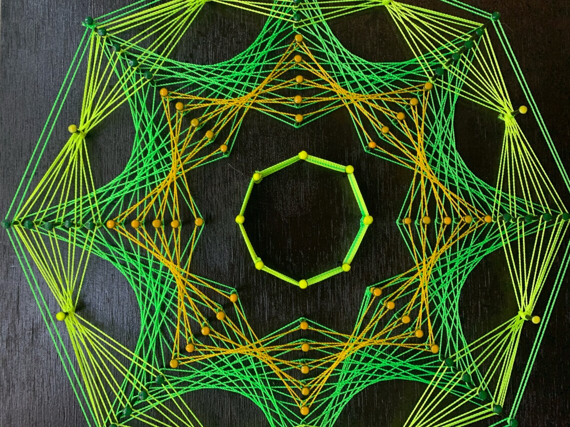 String Art Geometric String Art Green Mandala Yellow Green - Etsy