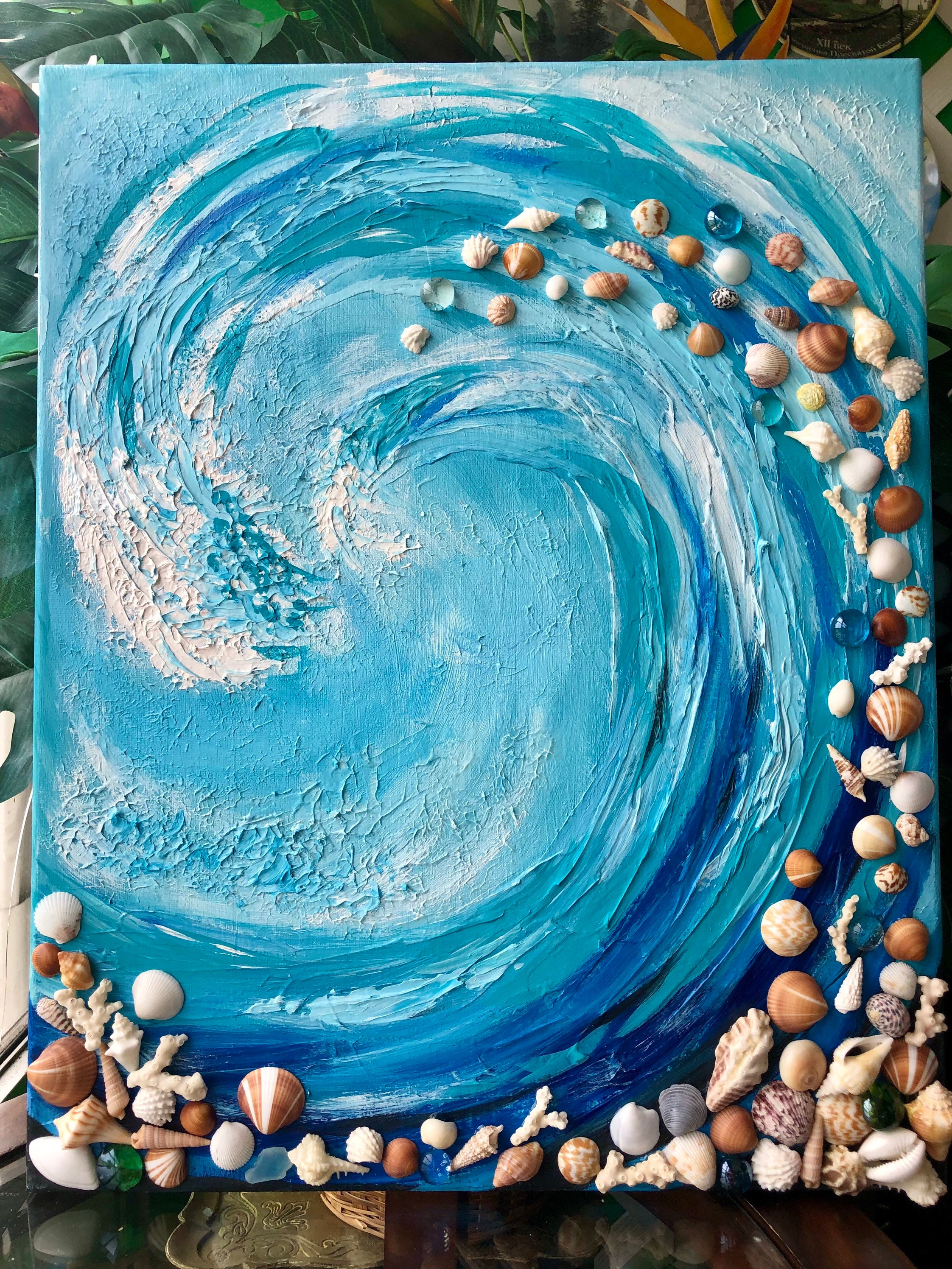 Bright Blue Colorful Textured Handmade Original Acrylic Painting Big ...