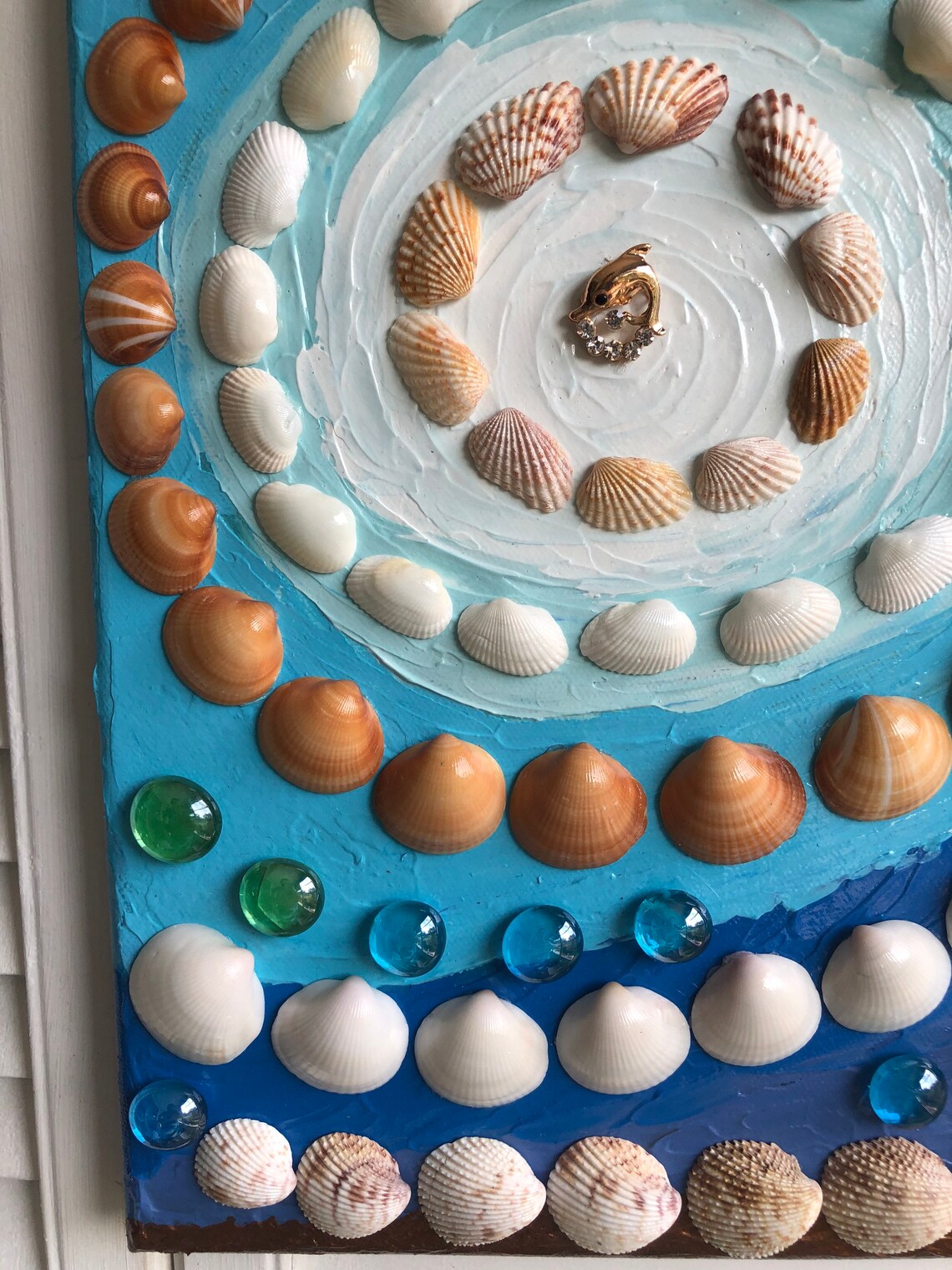 Wall Decor Seashell Collage Art Acrylic Abstract Dolphin Glass Pebbles ...