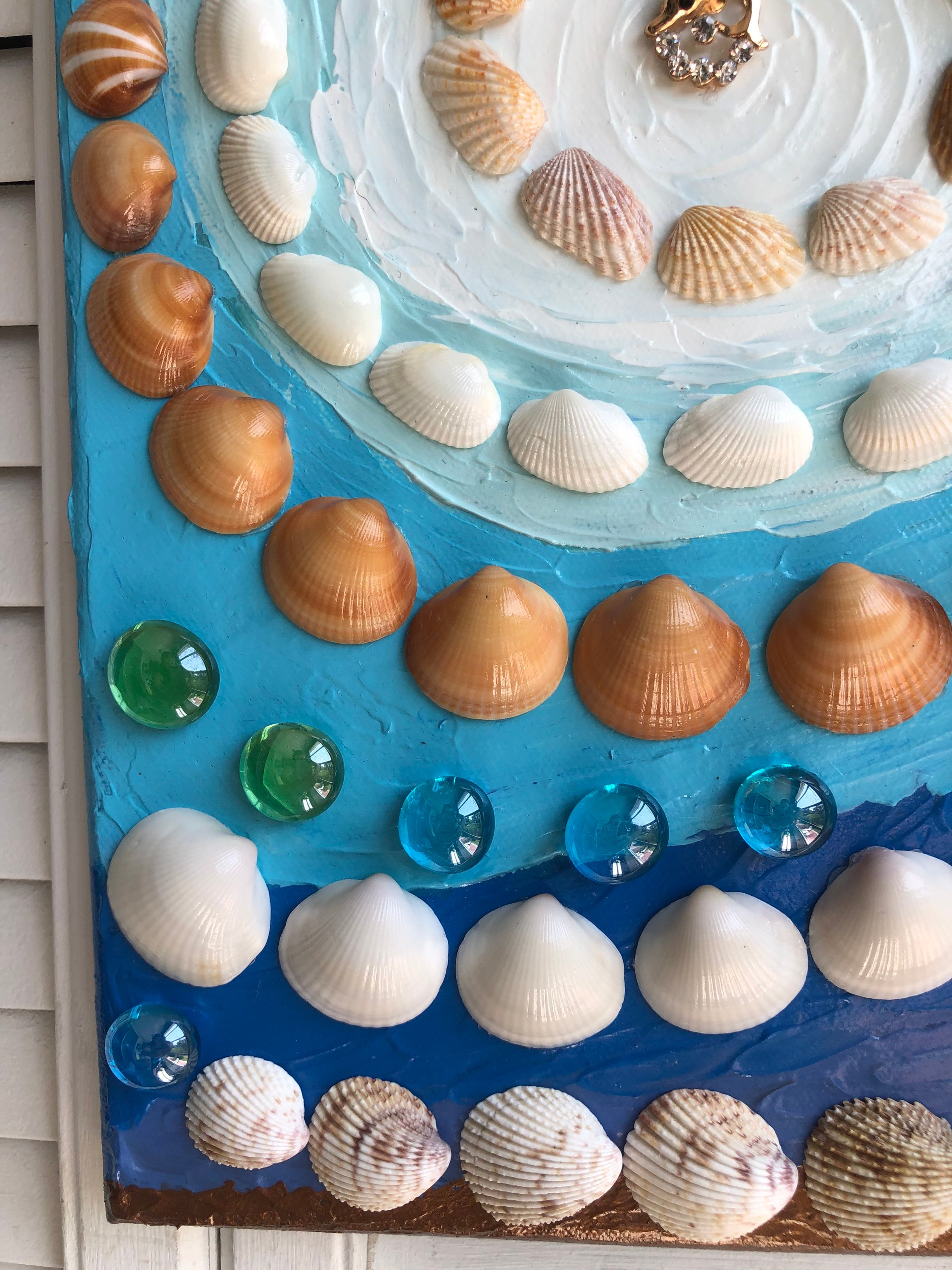 Wall Decor Seashell Collage Art Acrylic Abstract Dolphin Glass Pebbles ...