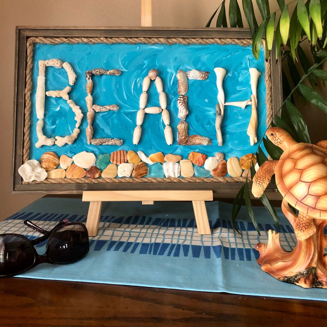 Beach Seashell Coral Handmade Original Ocean Tropical Coastal Blue ...