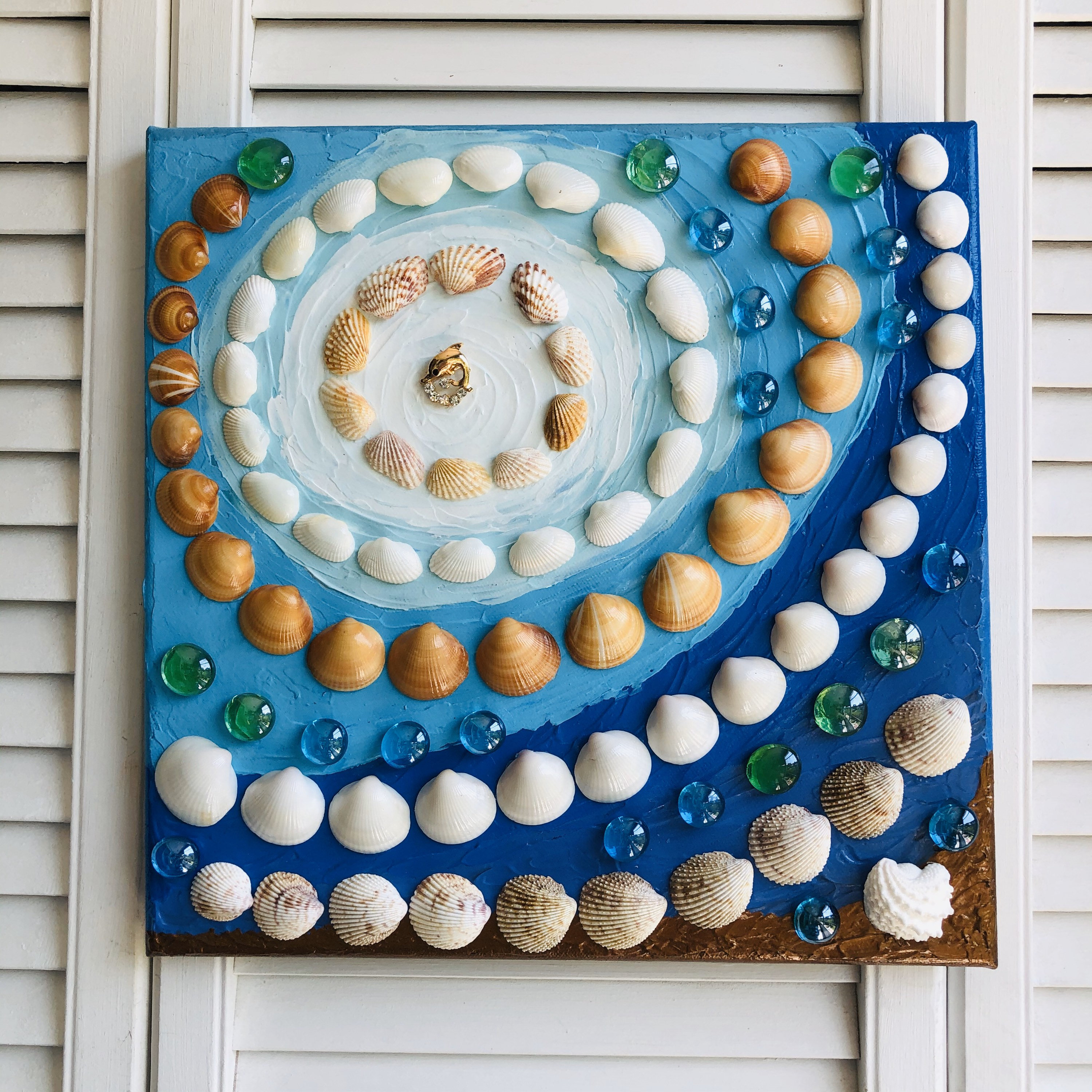 Wall Decor Seashell Collage Art Acrylic Abstract Dolphin Glass Pebbles ...