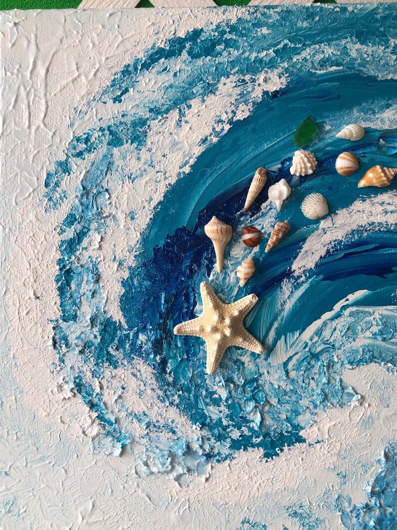 Bright Blue Ocean Seashell Abstract Wave Coral Starfish Colorful ...