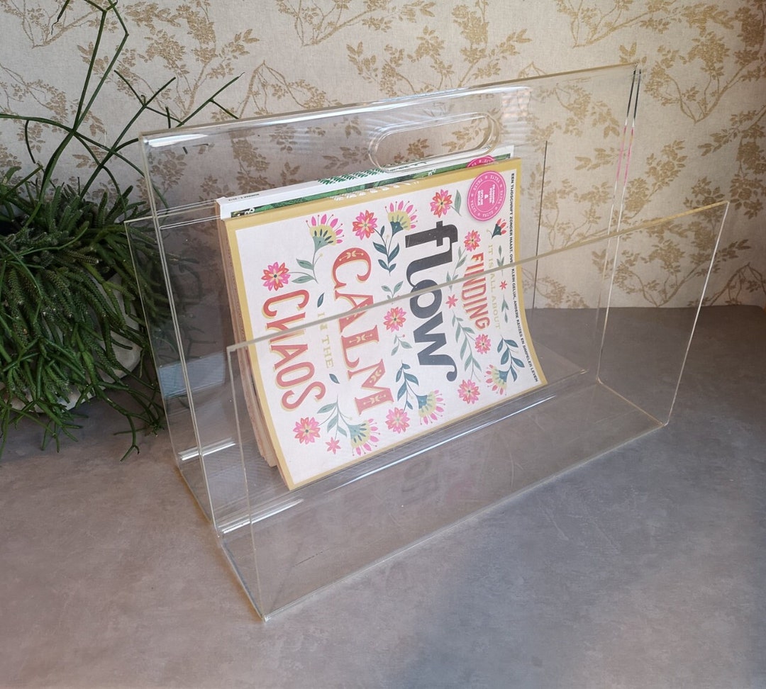 Vintage Plexiglass Magazine Holder, Transparent Acrylic Rack, Mcm, 70s ...