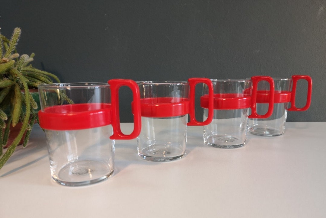 Vintage Duralex Tea Glasses With Red Plastic Handles, Set of 4. - Etsy