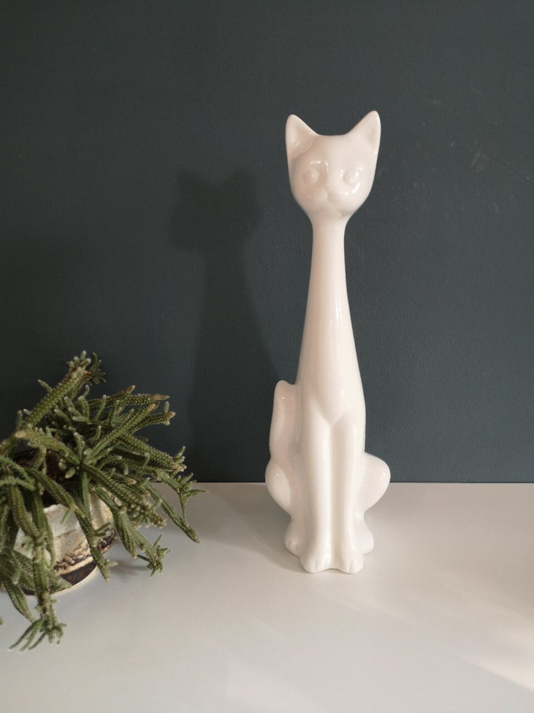 Vintage Long Neck Cat, White Ceramic Cat Figurine, for Cat Lovers, 80s ...