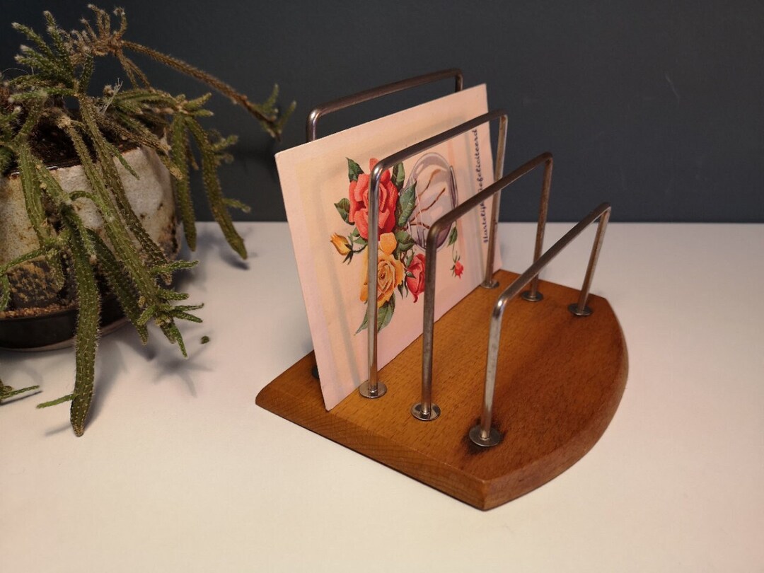 Vintage Letter Holder With Four Metal Supports and Wood - Etsy