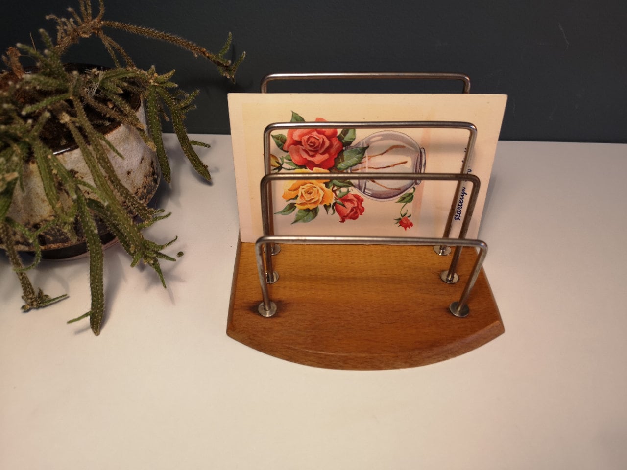 Vintage Letter Holder With Four Metal Supports and Wood - Etsy