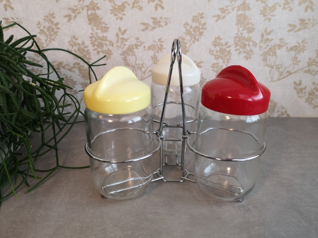 Vintage TOMADO Jam Caddy for 3 Jars, Chromed, Including 3 Glass Jars ...