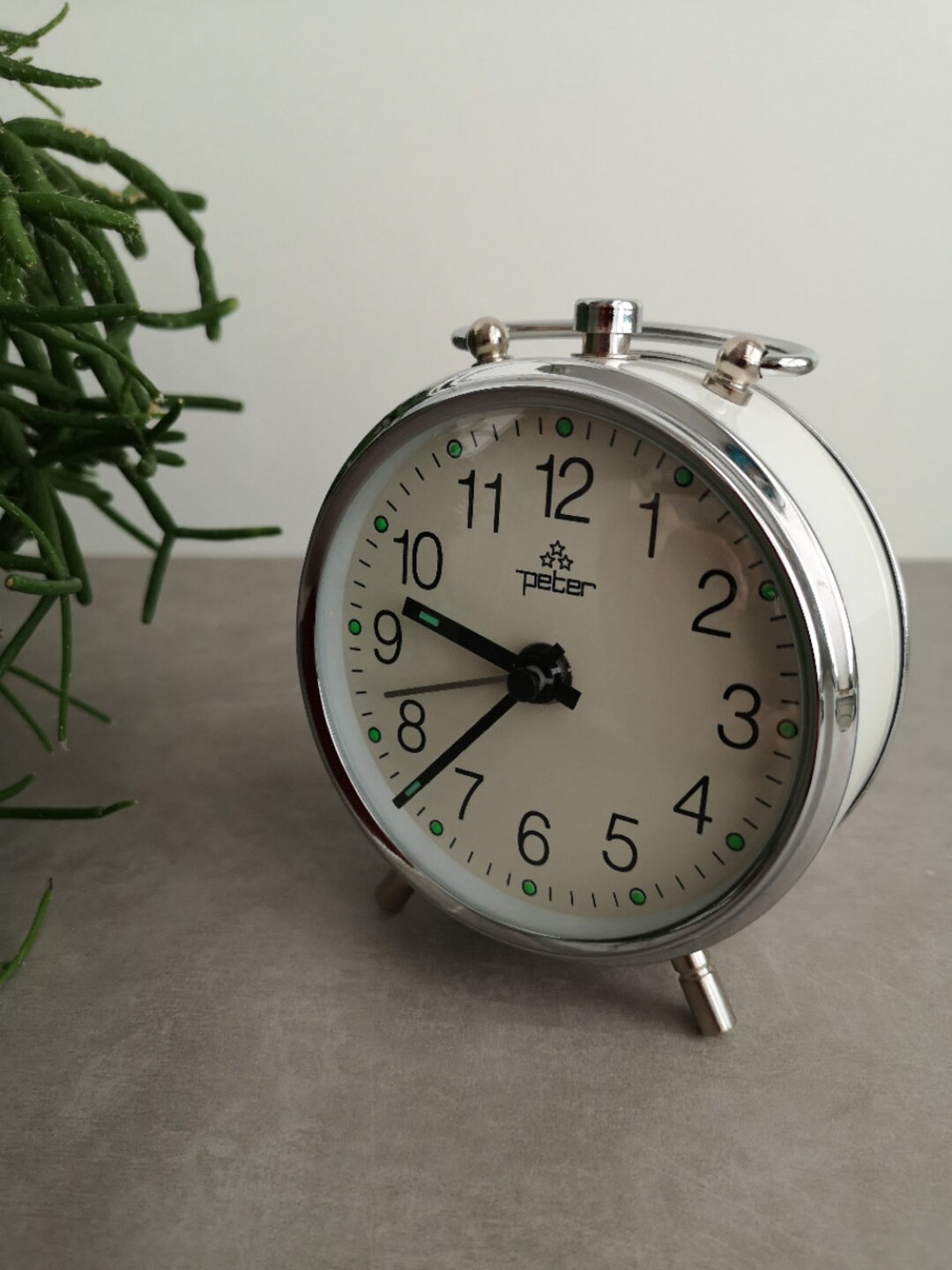 Vintage PETER Working Windup Alarm Clock, White Metal, Made in Germany ...
