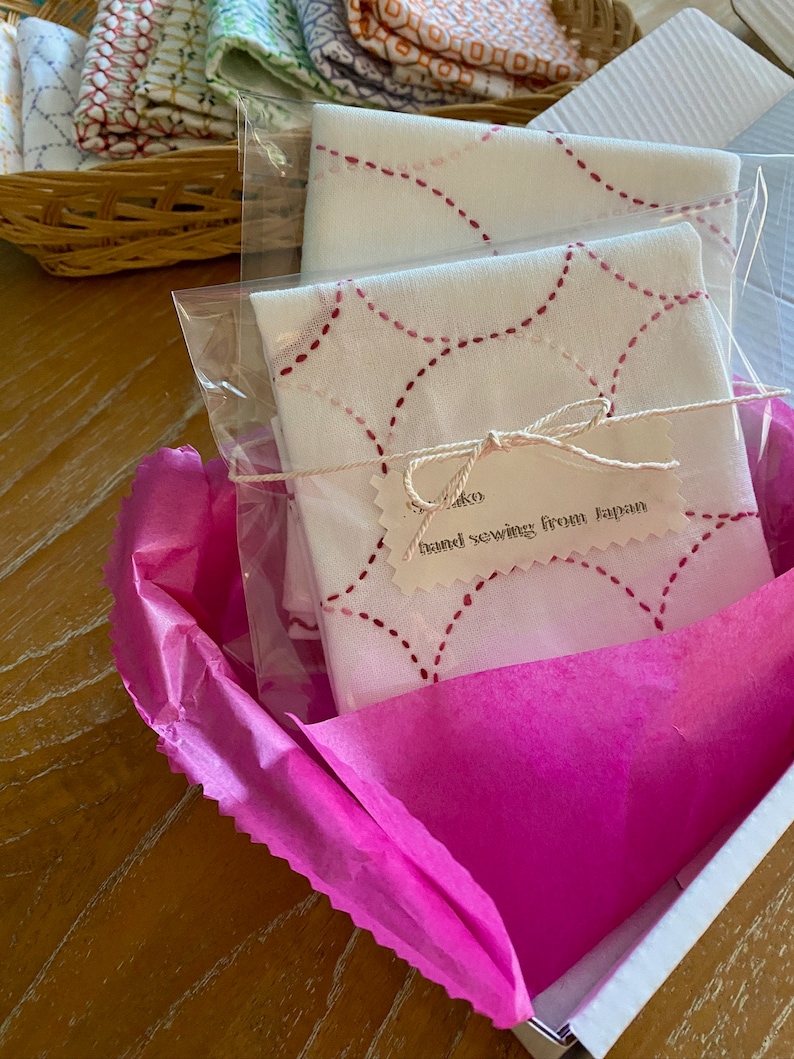 Sashiko Japanese Embroidery Towel hana-fukin Set of 2 Linked Circle - Etsy