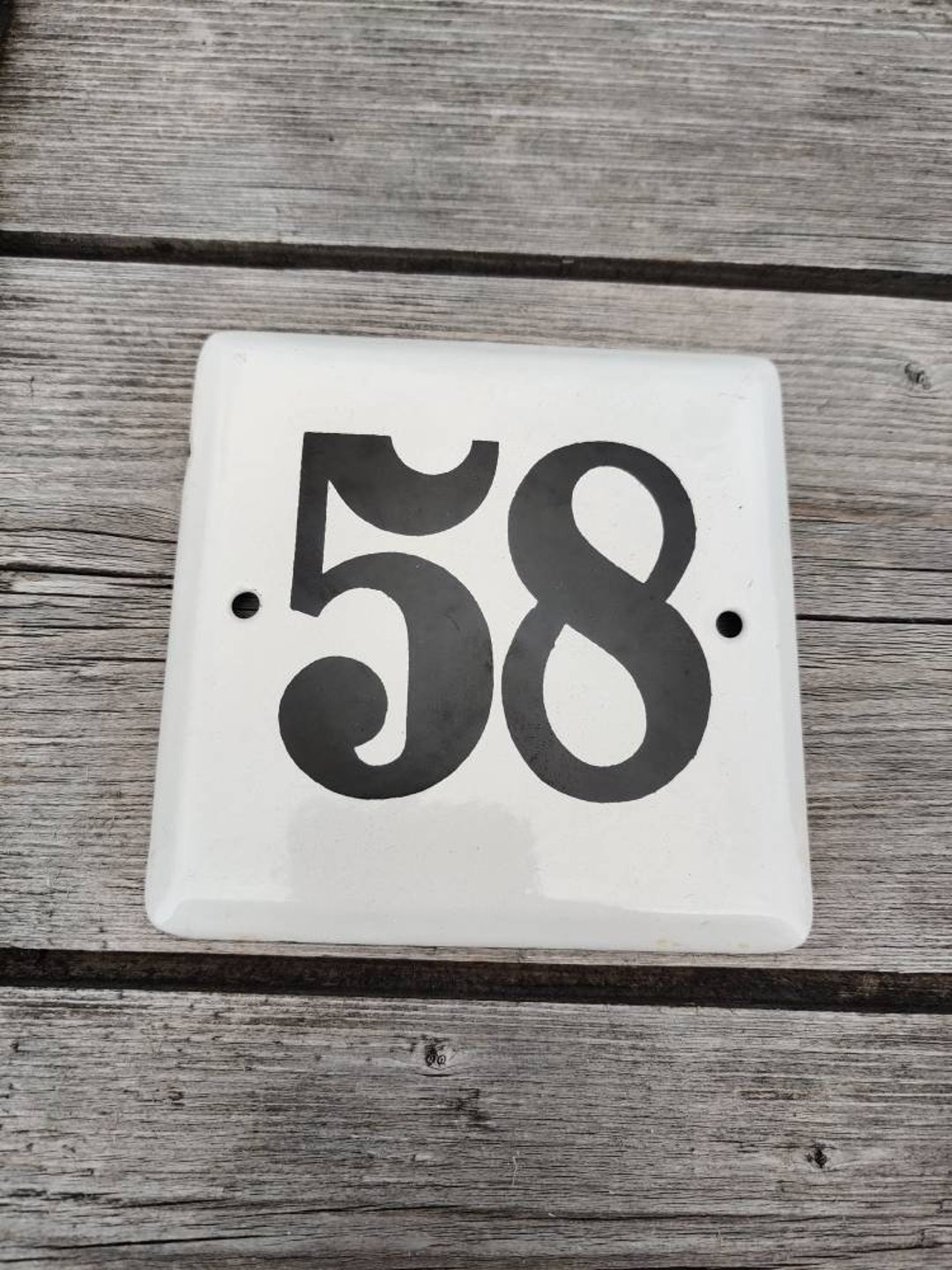 1 Weißes Emaille Schild 58, Hausnummer 58, Vintage Neuer Alter ...