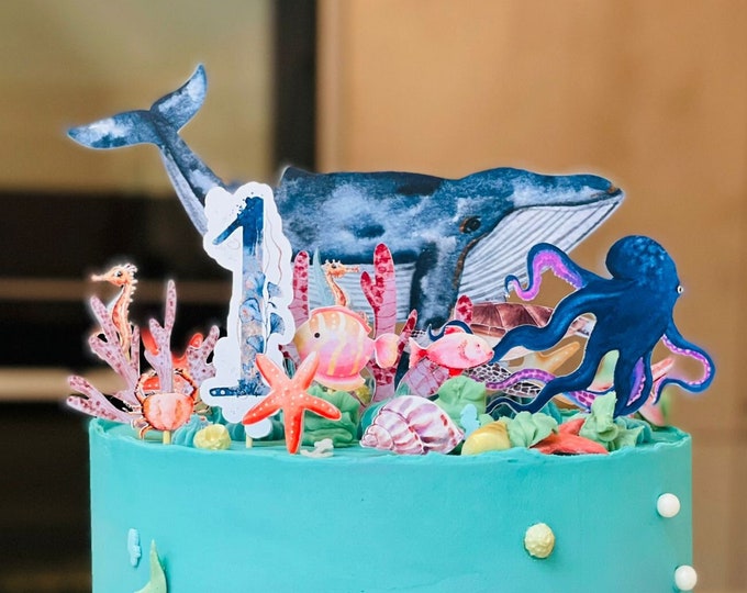 Ocean Cake Topper, Sea Cake Topper, Whale Cake Topper, Narwhal, Under ...