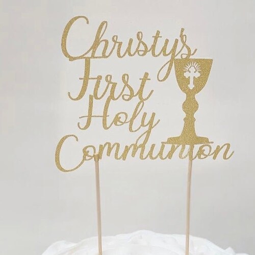 Communion Cake Topper Gold Glitter First Communion - Etsy