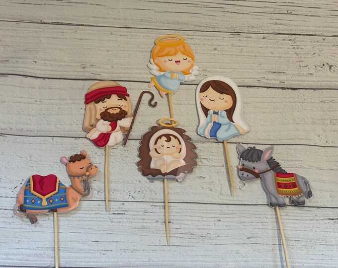 Nativity Christmas Cupcake Topper Joseph, Mary & Baby Jesus Religious ...