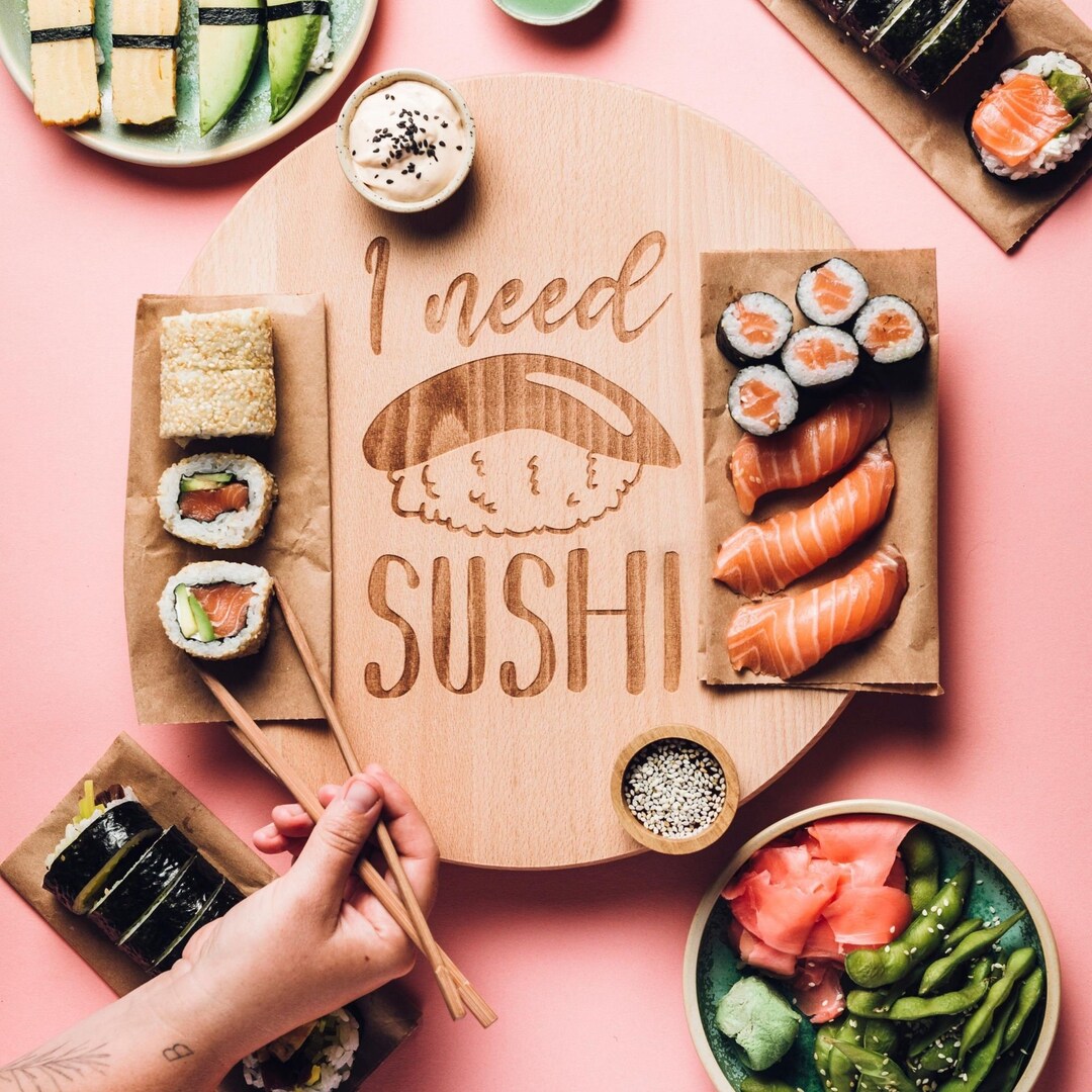 I Need Sushi - Rotating Sushi Board - Engraved Sushi Board - Free ...