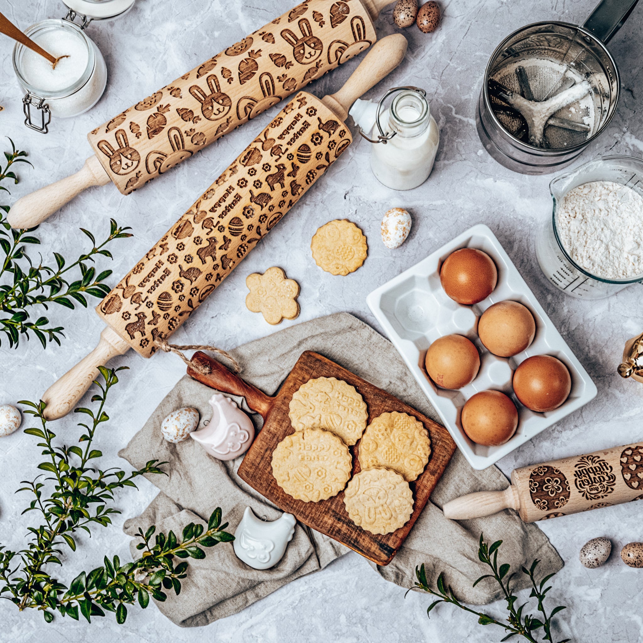 SET of 2 Big ROLLING Pins With Pattern of Your Choice, FREE Worldwide ...