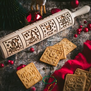 CHRISTMAS SQUARE Rolling Pin, Embossing Rolling Pin, Engraved Rolling ...