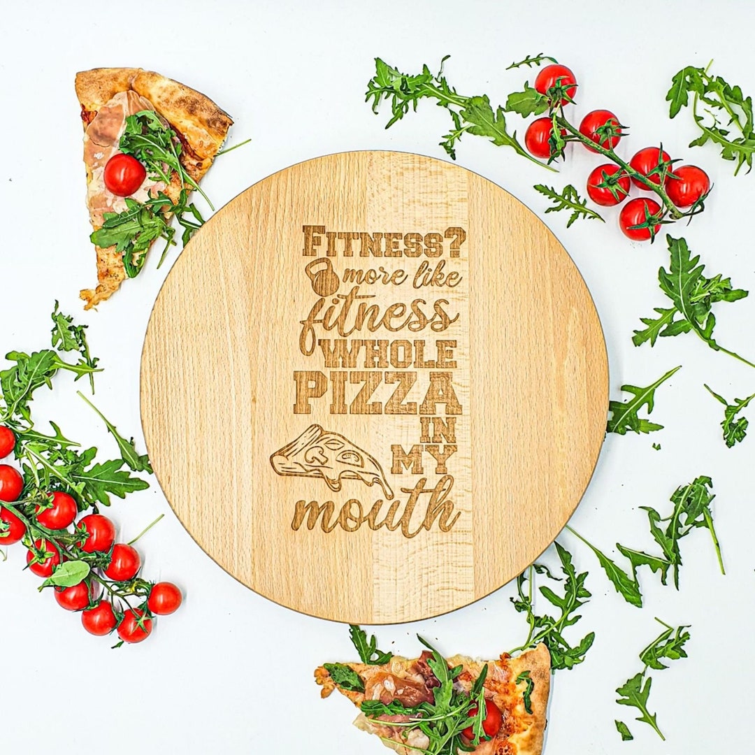 Fitness PIZZA - Rotating Pizza Board - Engraved Pizza Board - Wooden ...