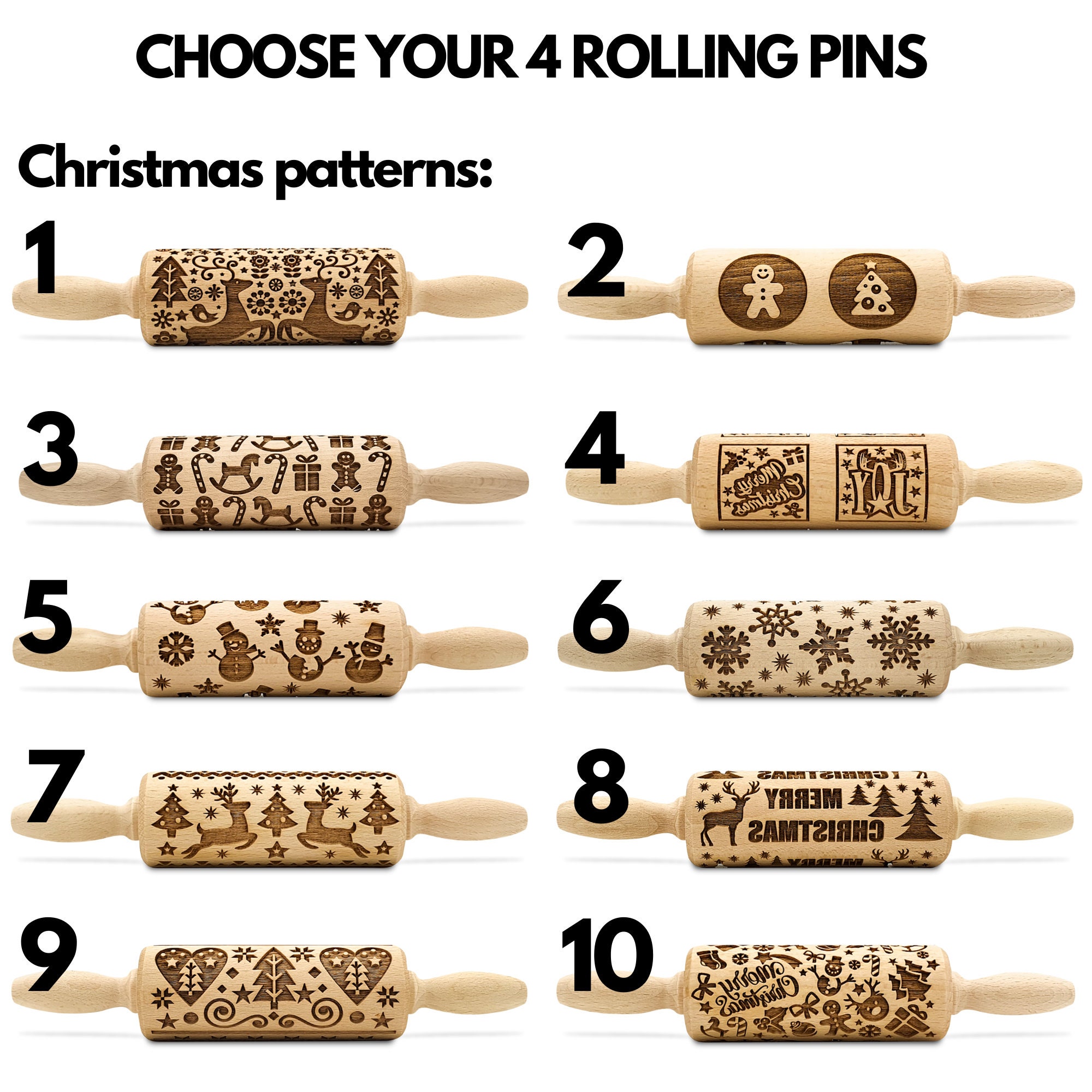 SET of 4 Small ROLLING Pins With Pattern of Your Choice FREE | Etsy UK