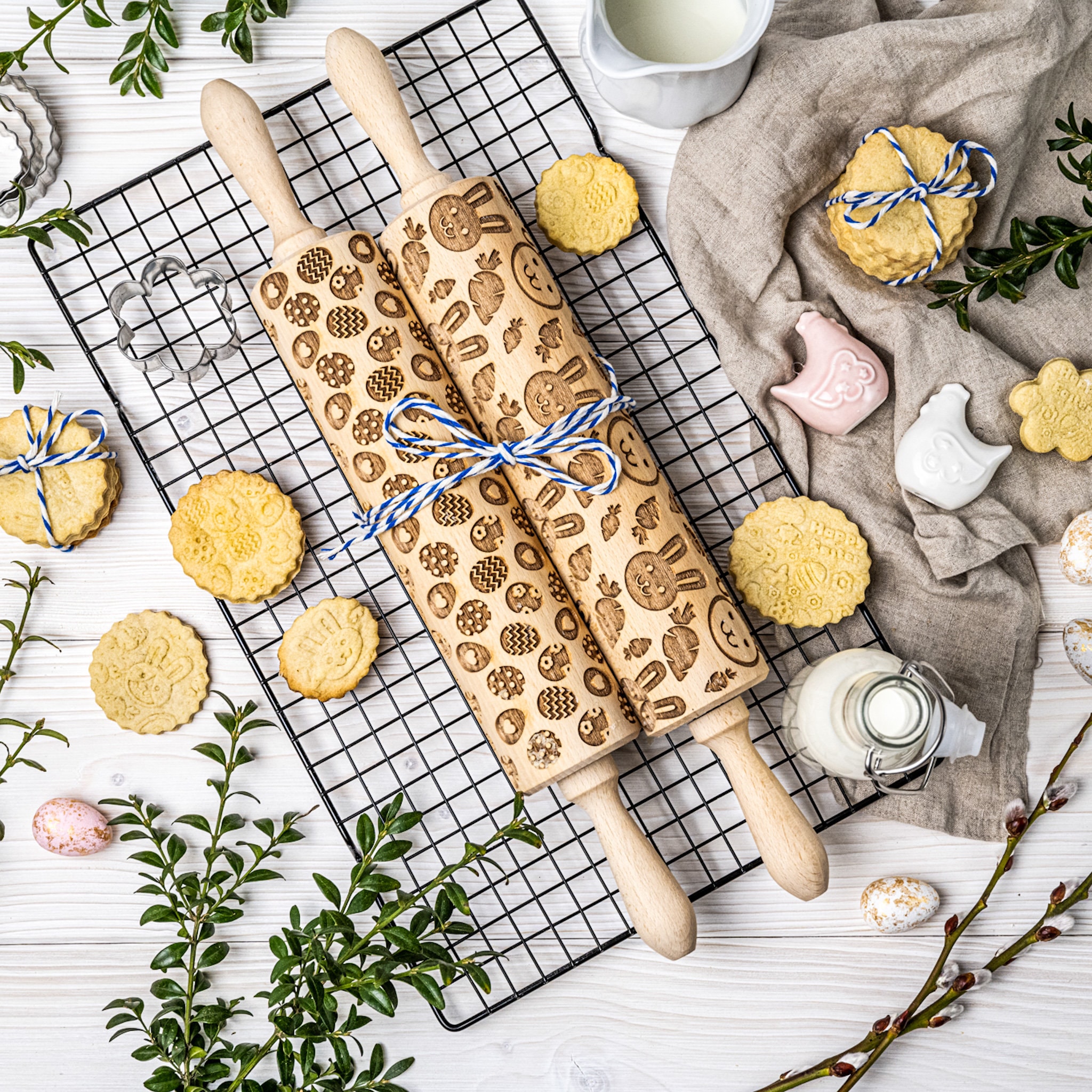 SET of 2 Big ROLLING Pins With Pattern of Your Choice FREE - Etsy