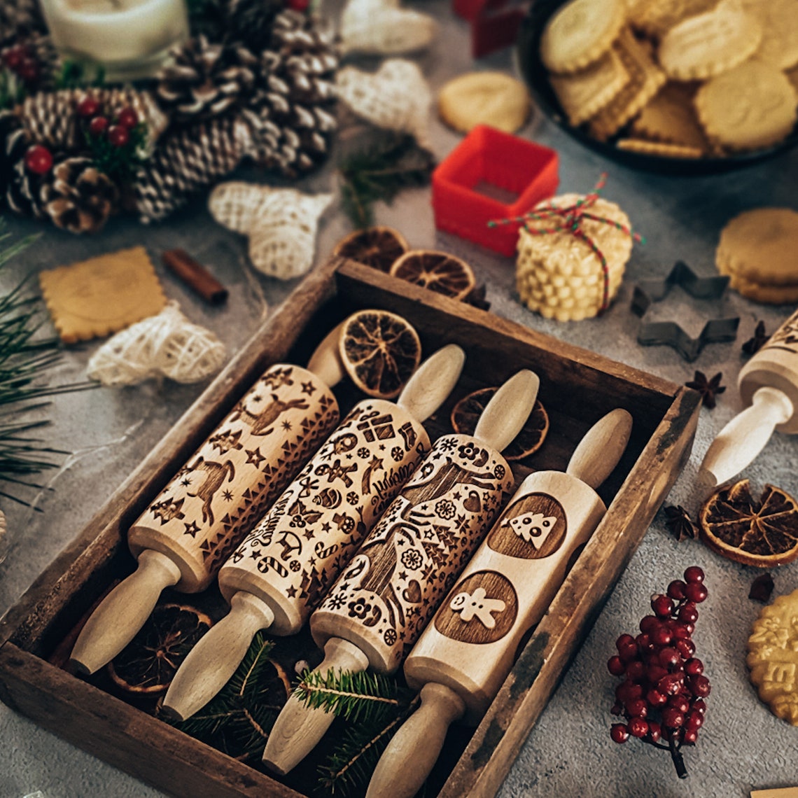 SET of 4 Small ROLLING Pins Christmas Set FREE Worldwide - Etsy