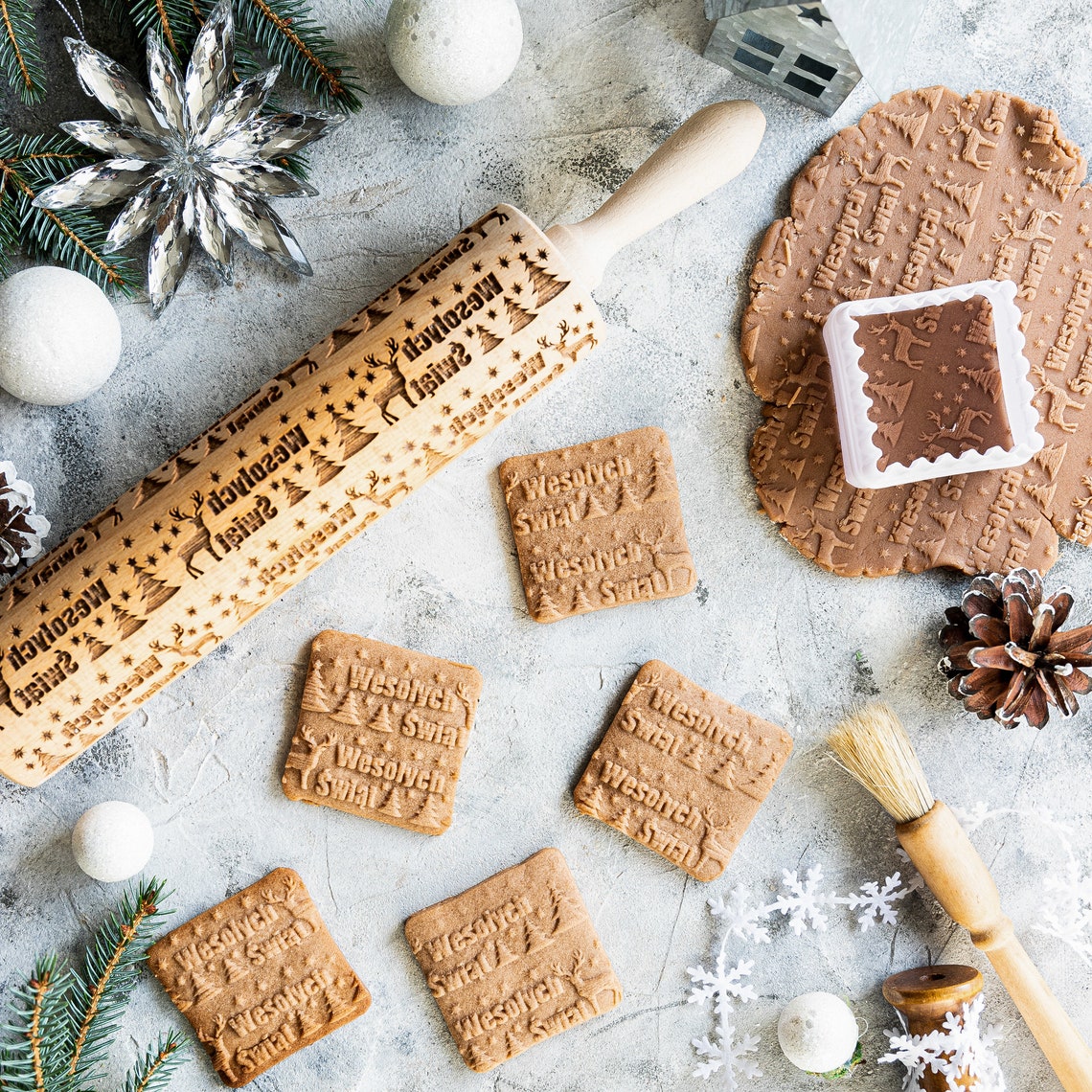 MERRY CHRISTMAS Rolling Pin Embossing Rolling Pin Engraved - Etsy