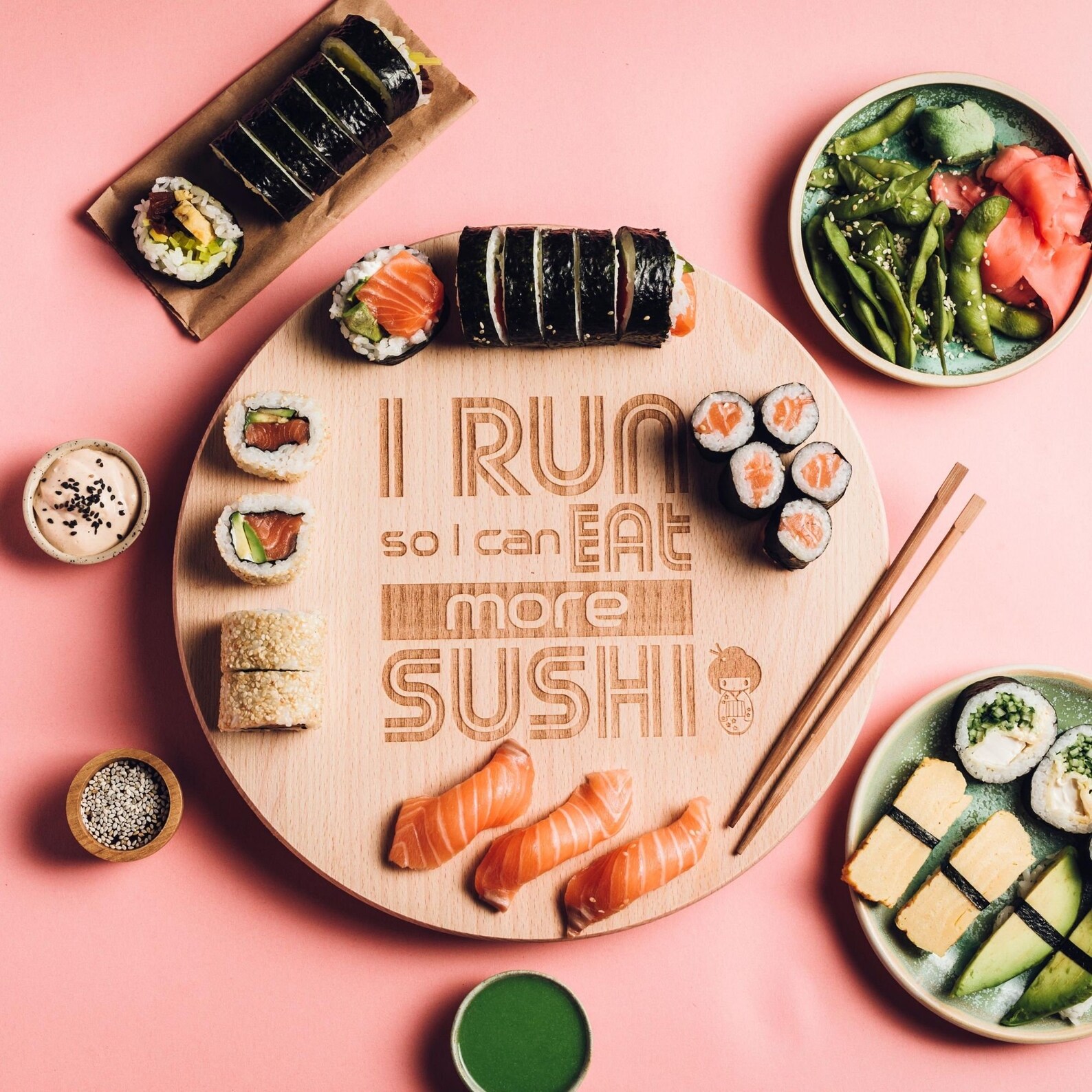 More Sushi Rotating Sushi Board Engraved Sushi Board - Etsy