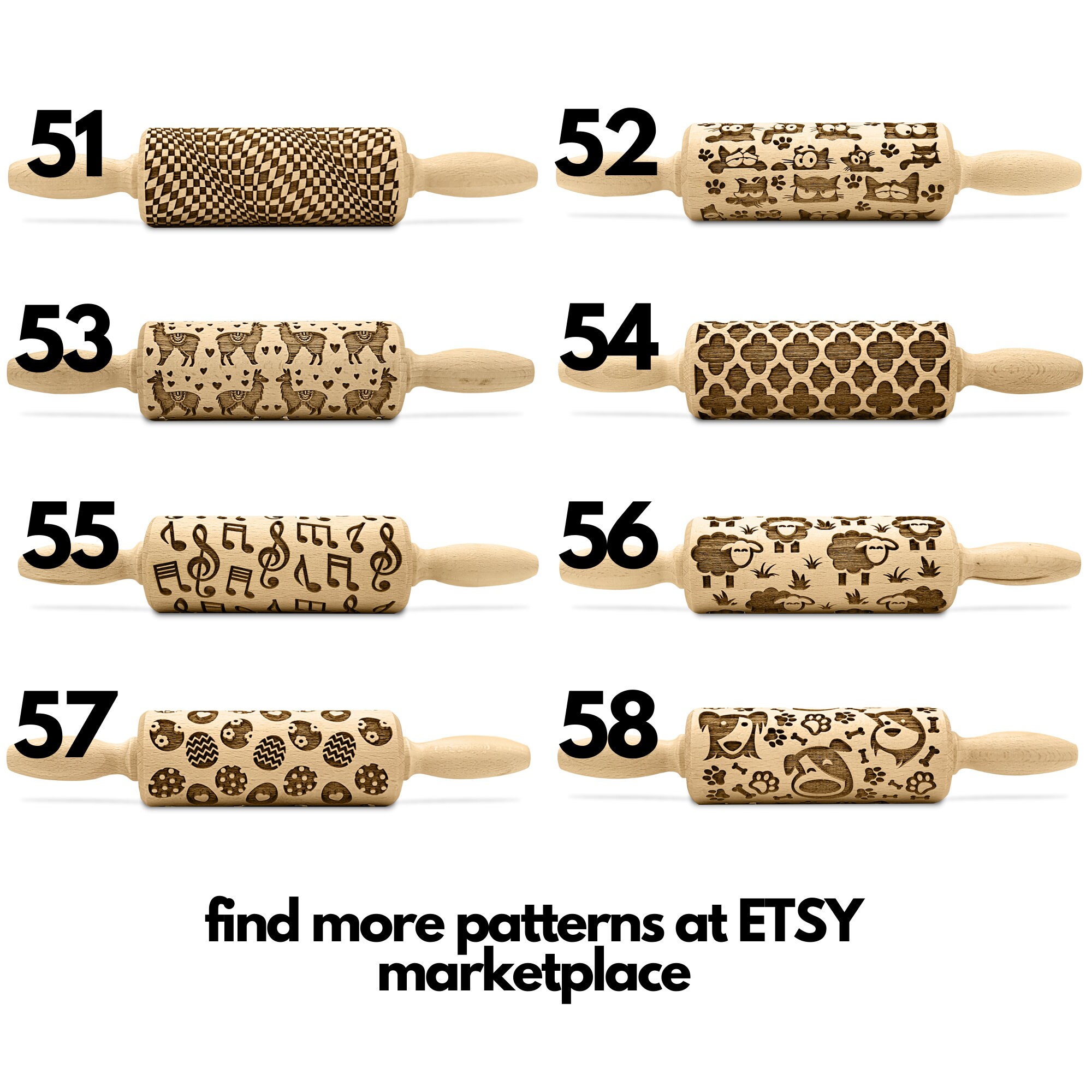 SET of 4 Small ROLLING Pins With Pattern of Your Choice FREE | Etsy UK