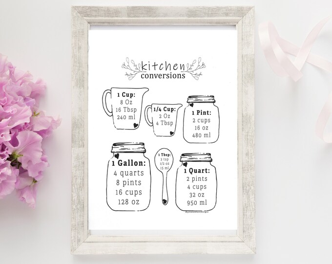 Kitchen Conversion Chart Printable Hand Drawn Elements - Etsy