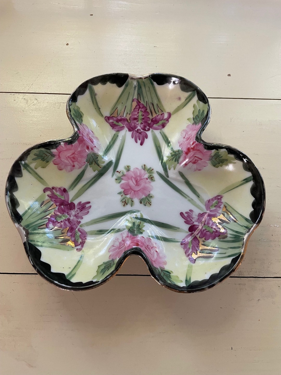 Vintage China Dish/clover Shaped /floral Design/candy Dish/trinket Dish ...