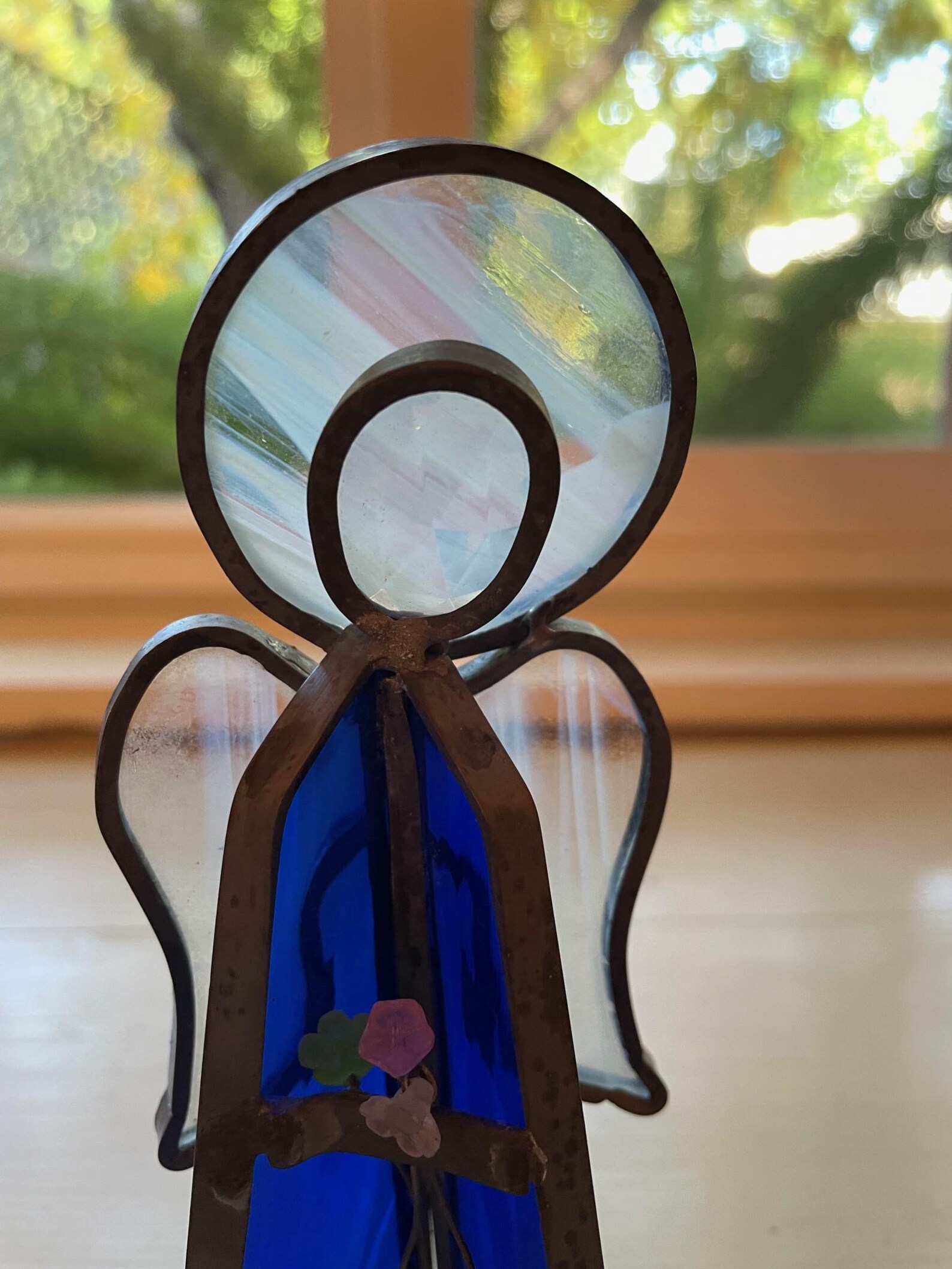 VTG 8" Leaded Stained Glass Standing Christmas Angel Facet Head Star ...