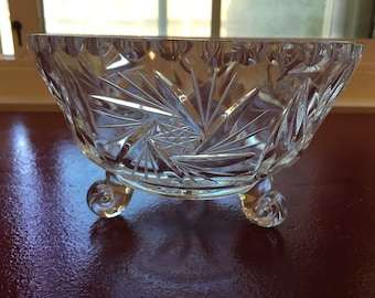 Vintage Lead Crystal Pinwheel Pattern Three Footed Candy Dish With Lid ...