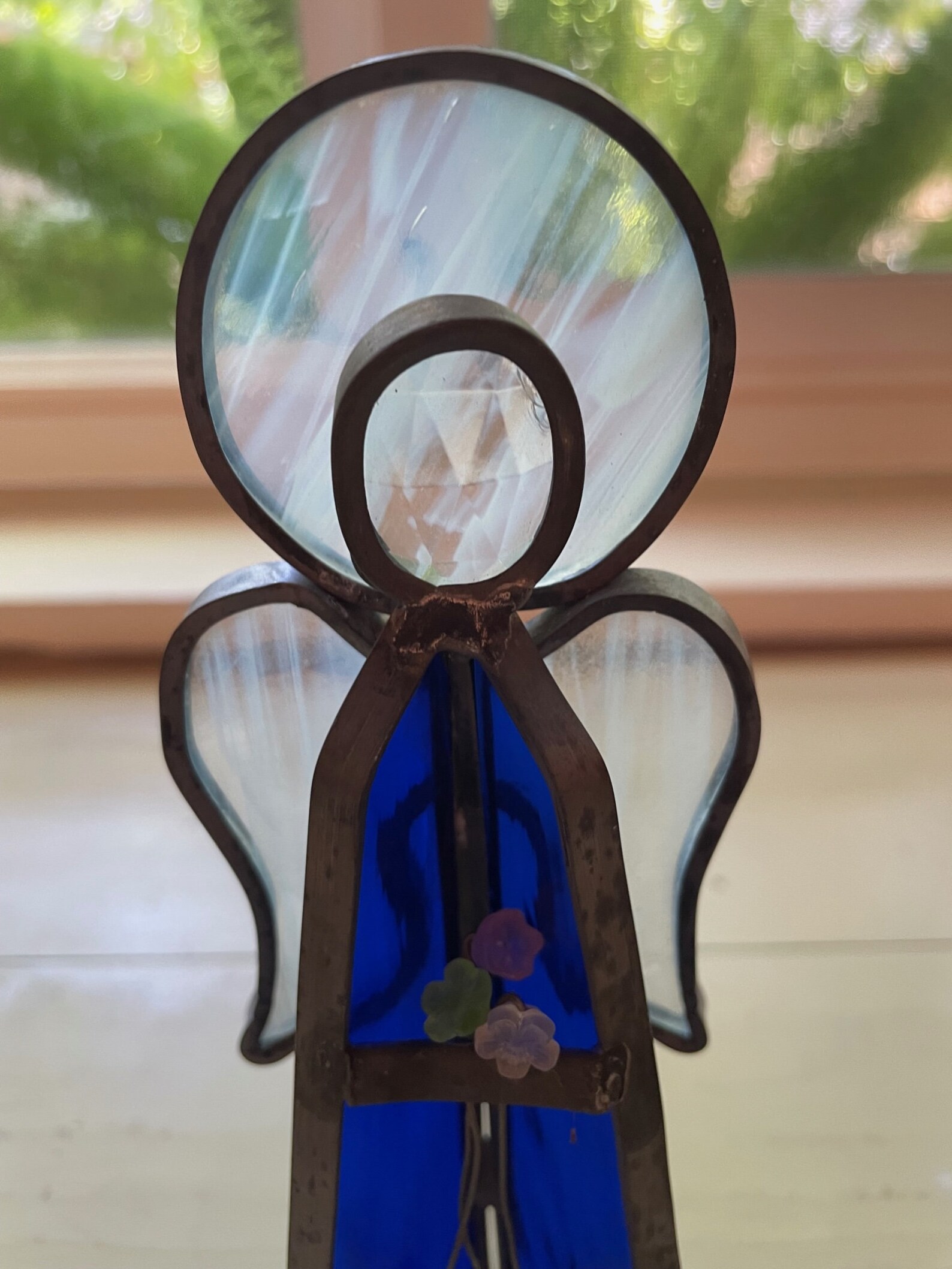 VTG 8 Leaded Stained Glass Standing Christmas Angel Facet Head Star ...