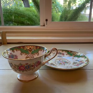 Vintage Shelly Fine Bone China Footed Cup & Saucer Set Sheraton Green ...