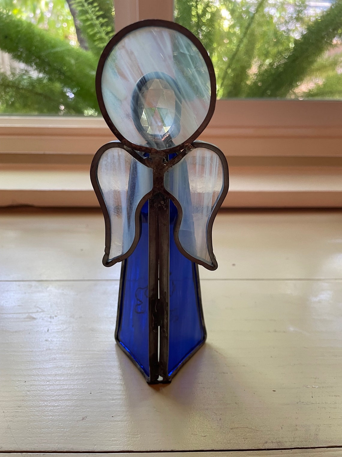 VTG 8 Leaded Stained Glass Standing Christmas Angel Facet Head Star ...