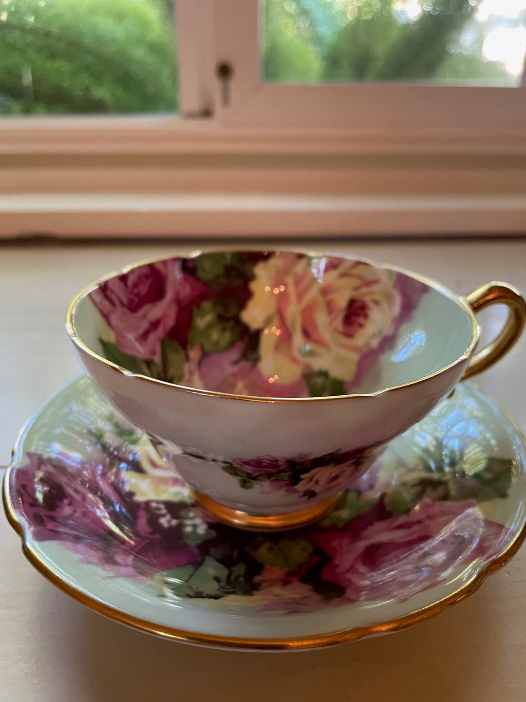 Vintage Stanley Fine Bone China Tea Cup & Saucer Large Cabbage Roses ...