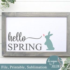 Hello Spring Rabbit Farmhouse SVG, Png, Eps, Jpeg, Dxf, Sublimation ...
