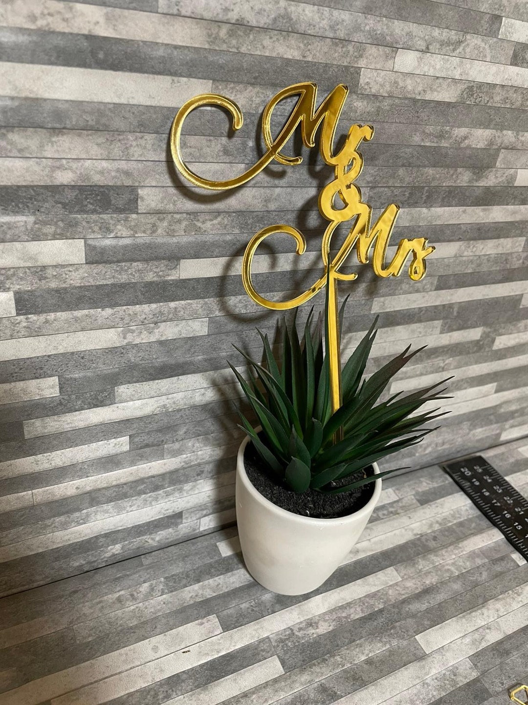 3mm Gold Mirror Acrylic Cake Topper Wedding Cake Topper Mr and Mrs Mr ...