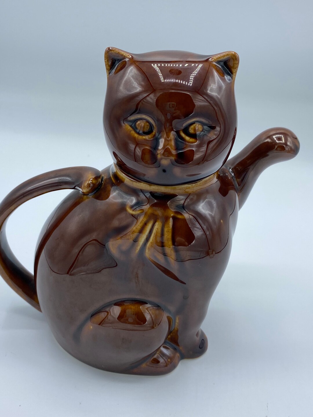 Vintage Brown Glazed Cat Teapot Made in China - Etsy