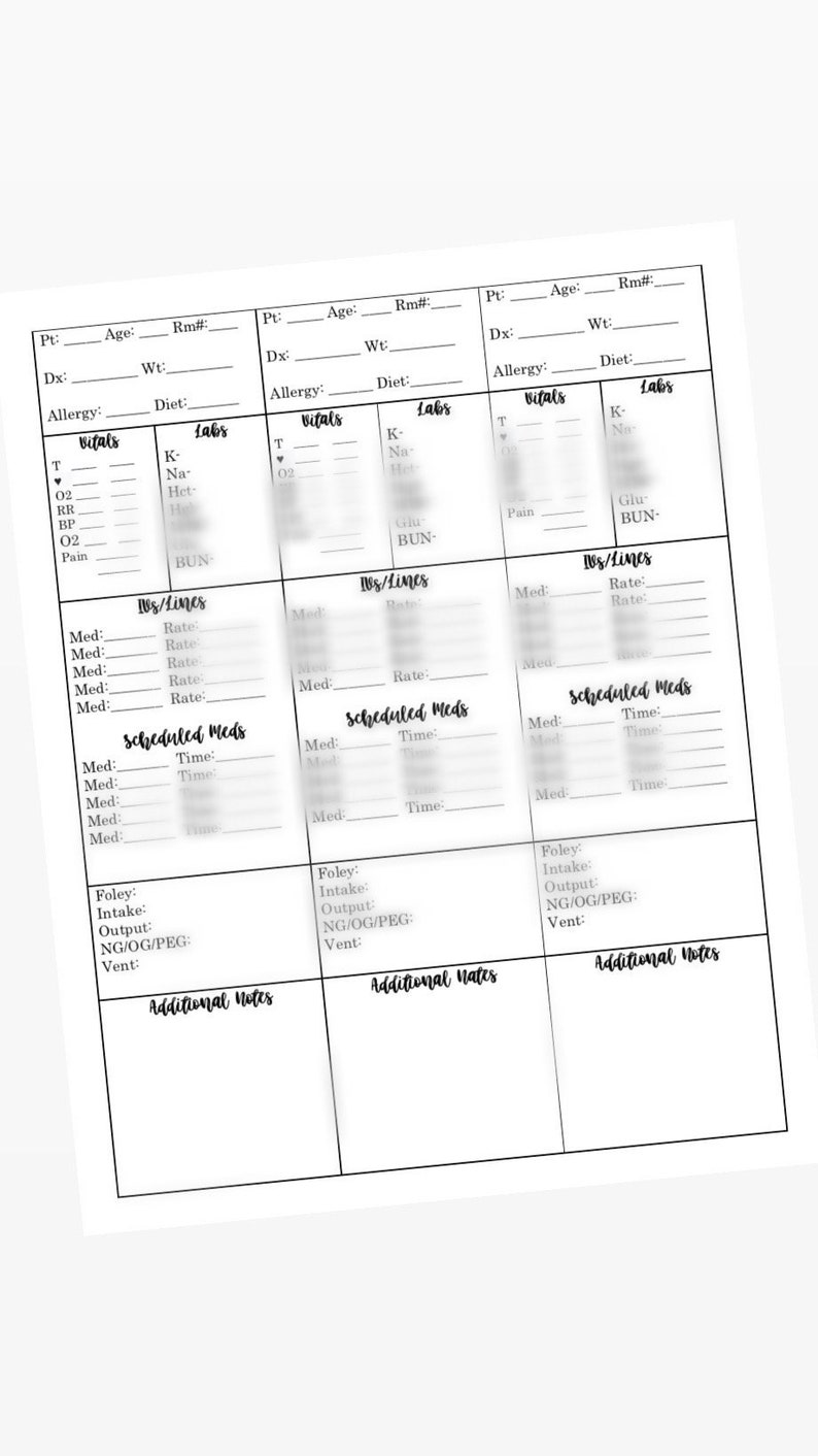 Brain Sheet for Clinicals/rn Shifts - Etsy