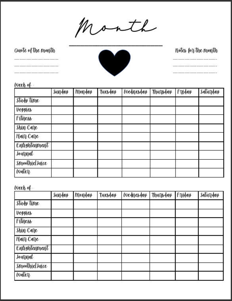 Monthly Wellness Planner (printable) - Etsy