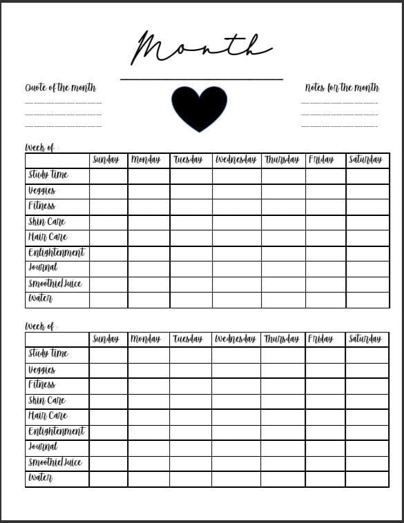 Monthly Wellness Planner (printable) - Etsy Ireland