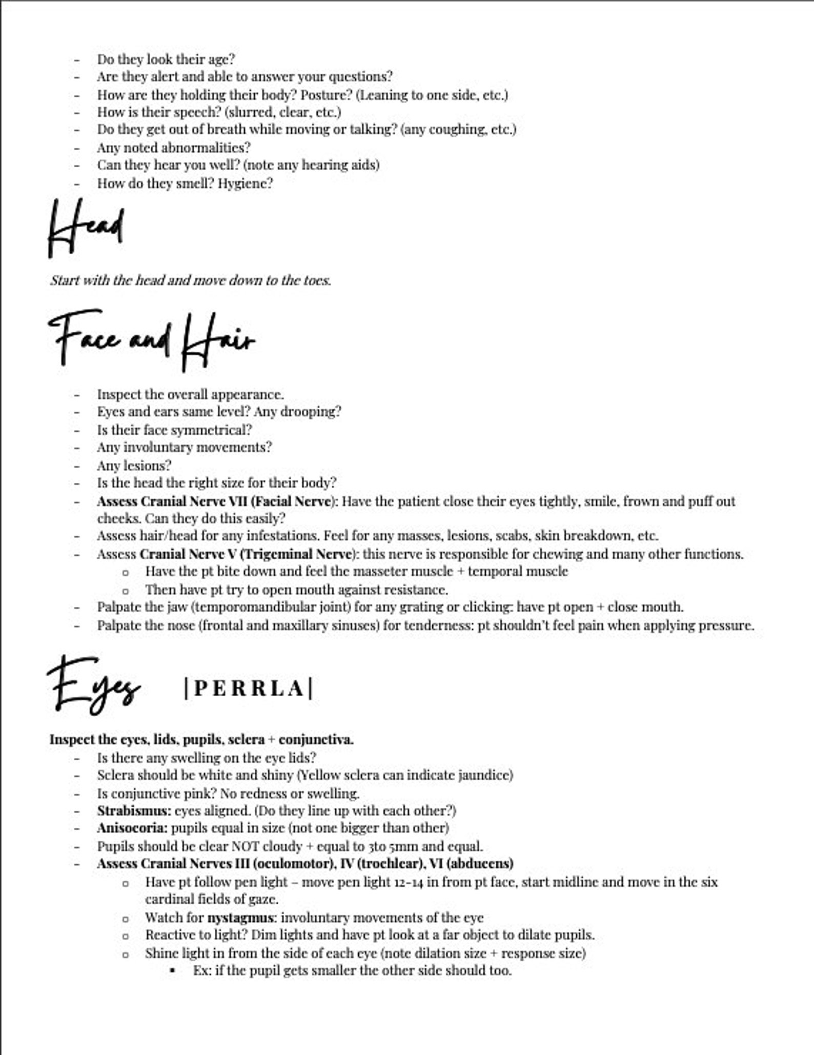 Head to Toe Assessment | Nursing Made Easy | STEP BY STEP - Etsy