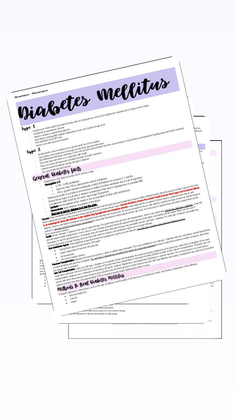 MED SURG - Diabetes Mellitus Notes - Etsy