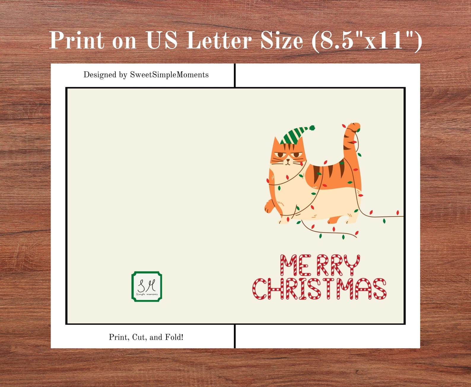 Cat Christmas Card Printable Digital Download - Etsy